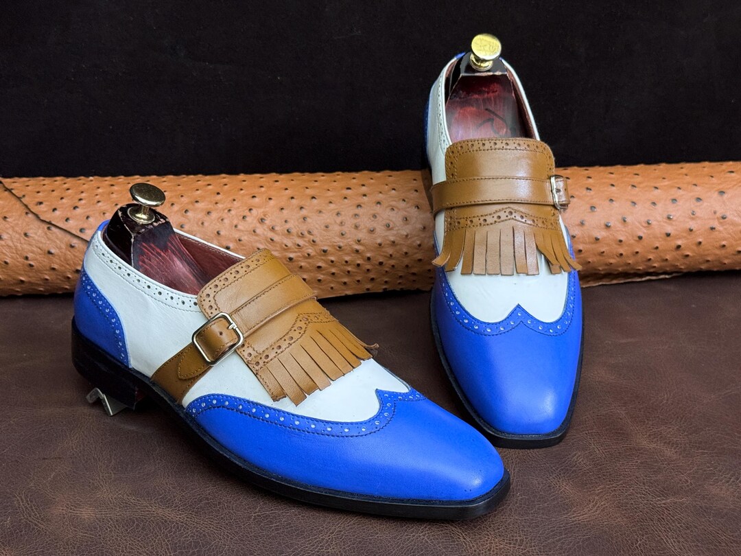 Handmade Multi-color Wingtip Brogue Fringe Single Buckle Cowhide ...