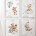 Set of 4 Teddy Bear Print, Baby Boy Print, Grey Nursery Poster, Balloon ...