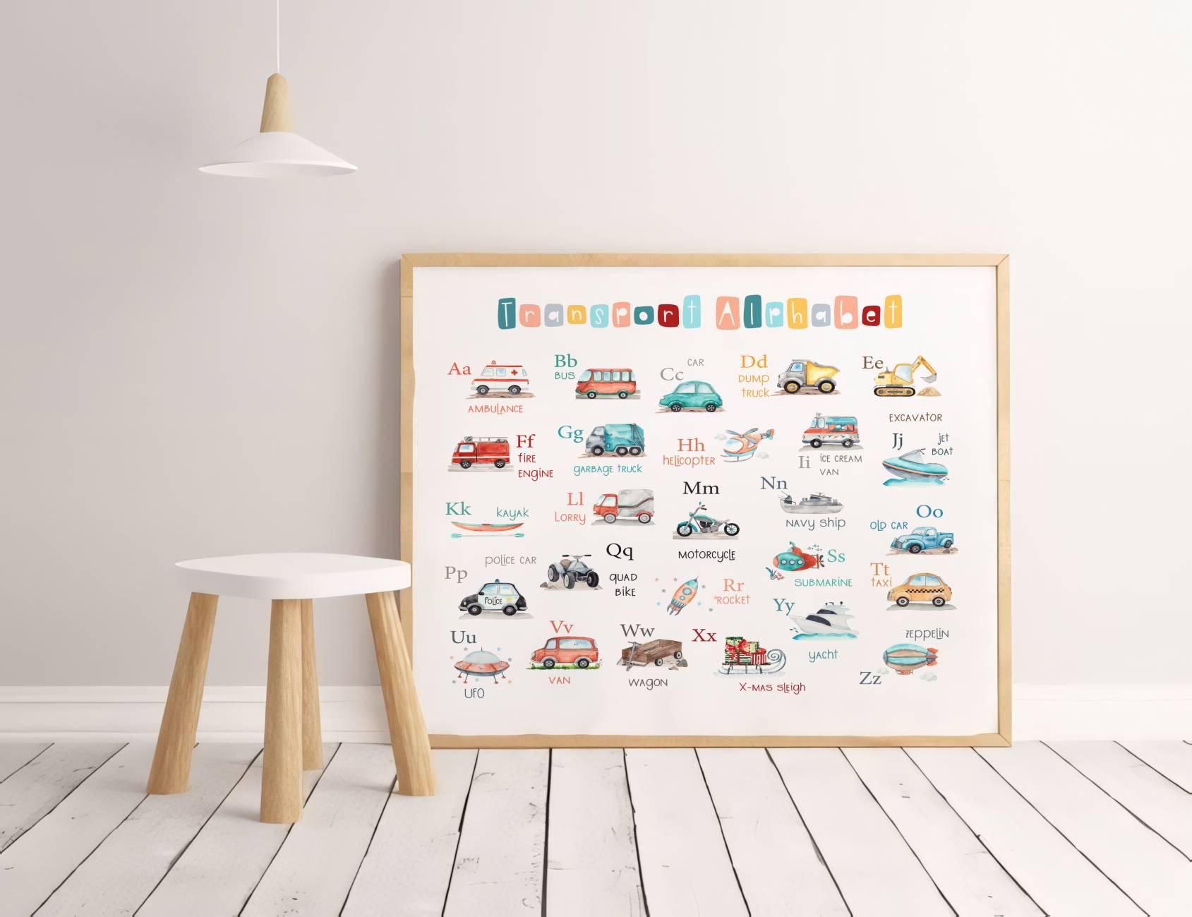 Alphabet Transport Wall Art Print, Printable Kids Alphabet Poster, A-Z ...