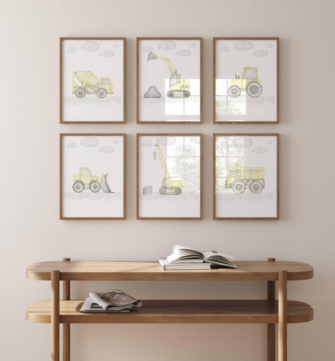 Yellow Construction Vehicle Print Set | Boy Room Decor | Transport ...