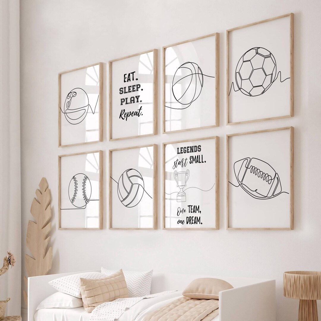 Sports Ball Line Art Prints - Minimalist Sports Ball Decor - Nursery ...