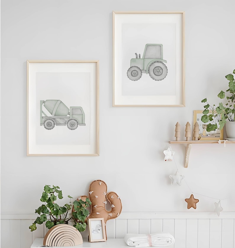 Green Construction Vehicle Print Set Boys Room Decor Transport Poster ...