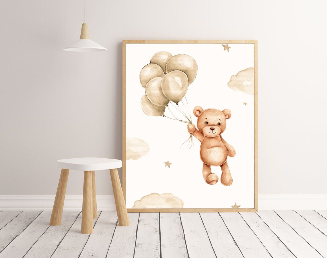 Set of 3 Teddy Bear Print, Teddy Bear Nursery Decor, Nursery Wall Decor ...
