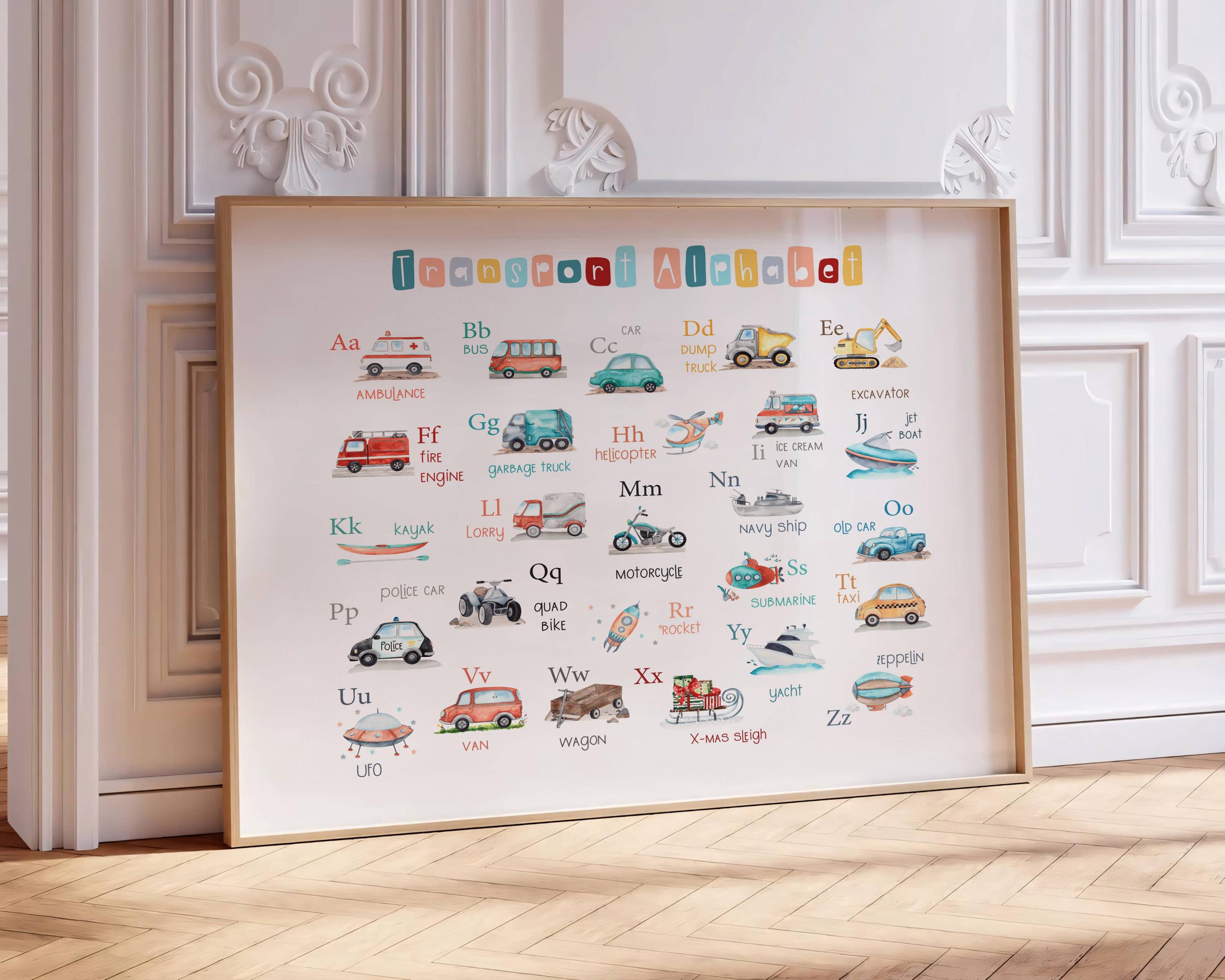 Alphabet Transport Wall Art Print, Printable Kids Alphabet Poster, A-Z ...