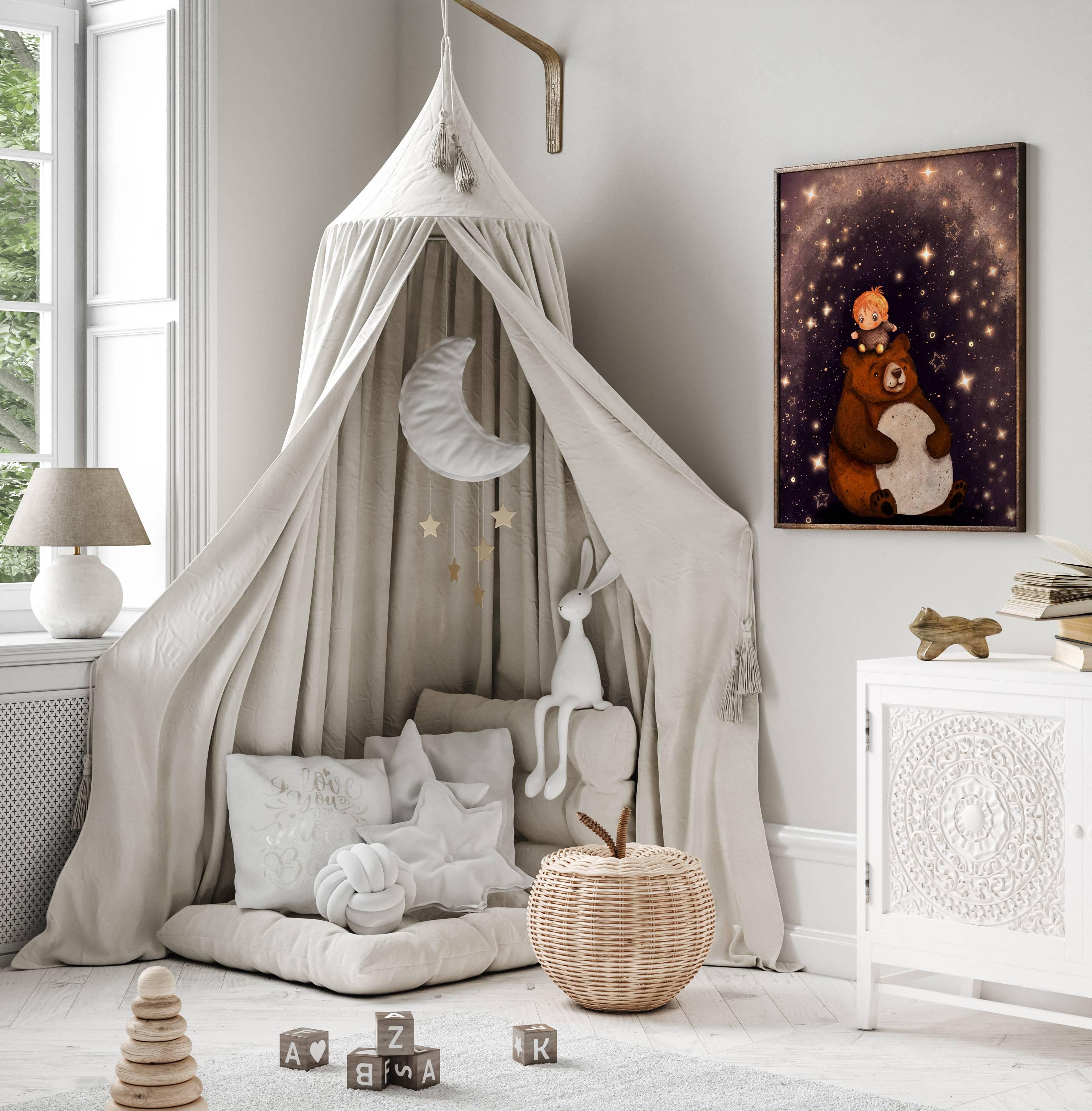 Magical Bear & Child Night Sky Art Print- Dreamy Nursery Print - Etsy
