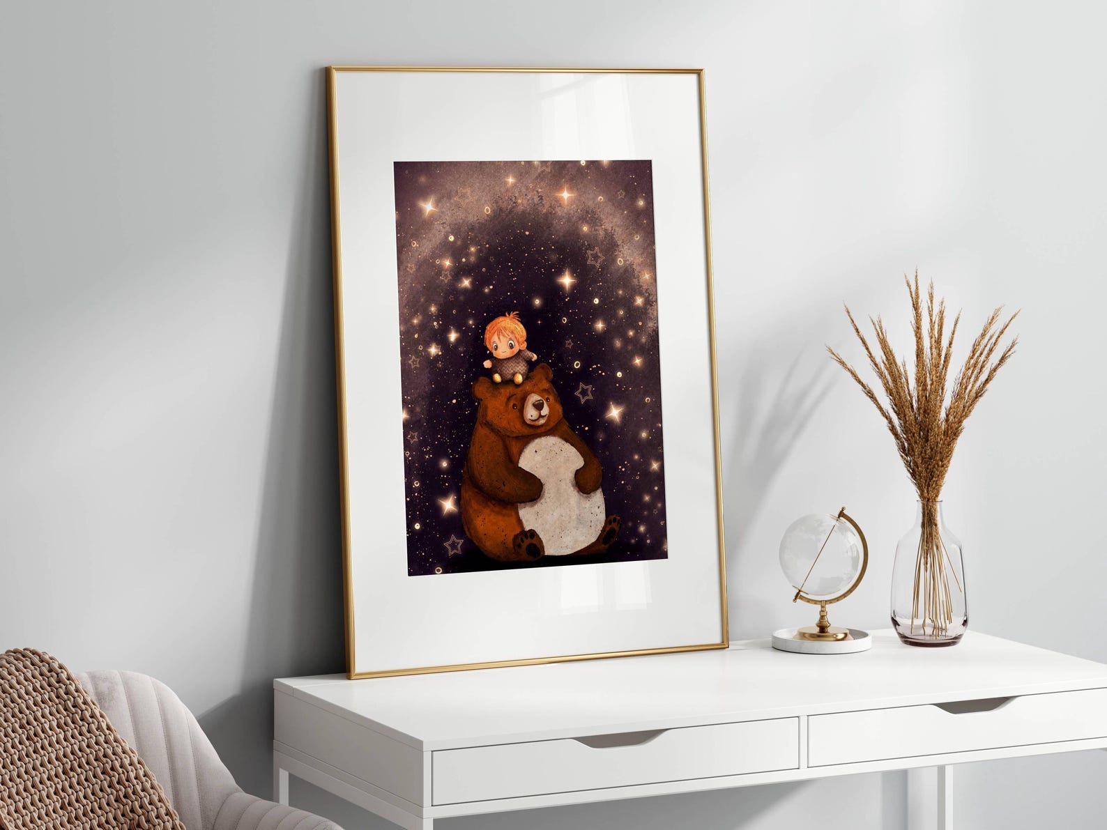 Magical Bear & Child Night Sky Art Print- Dreamy Nursery Print - Etsy