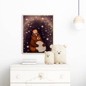 Magical Bear & Child Night Sky Art Print- Dreamy Nursery Print - Etsy