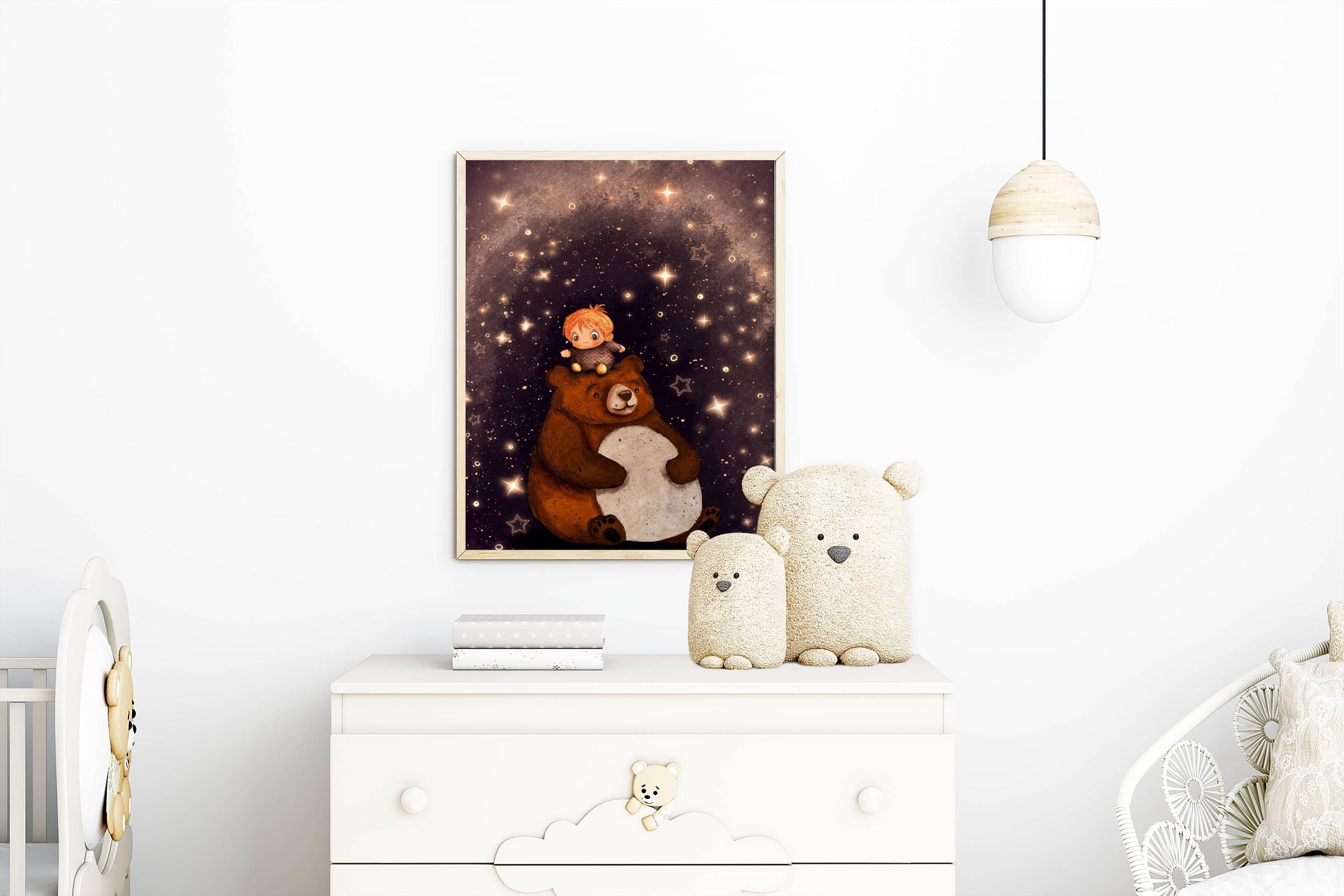 Magical Bear & Child Night Sky Art Print- Dreamy Nursery Print - Etsy