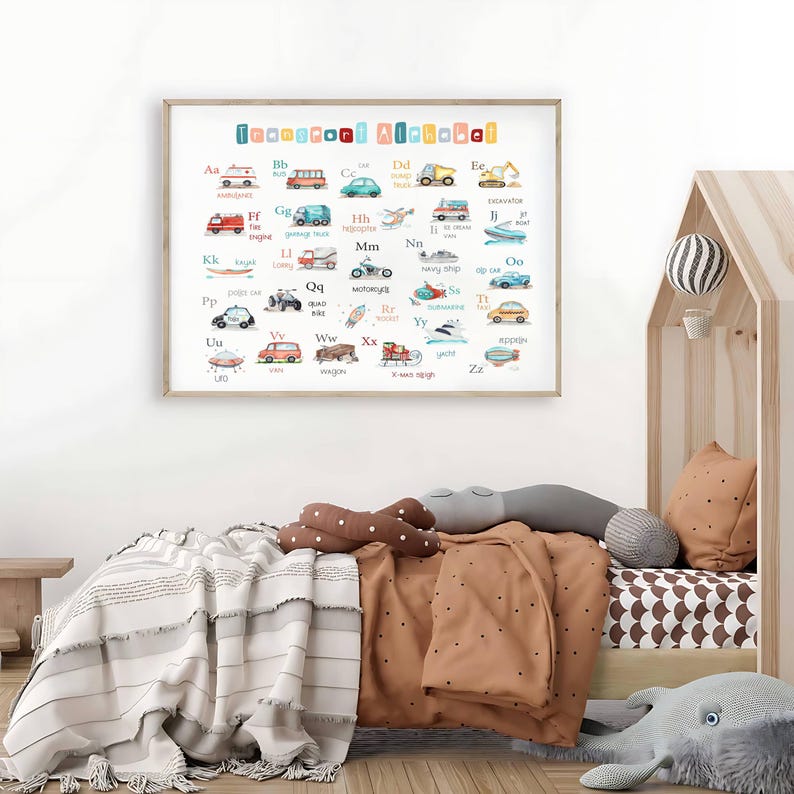 Alphabet Transport Wall Art Print, Printable Kids Alphabet Poster, A-Z ...
