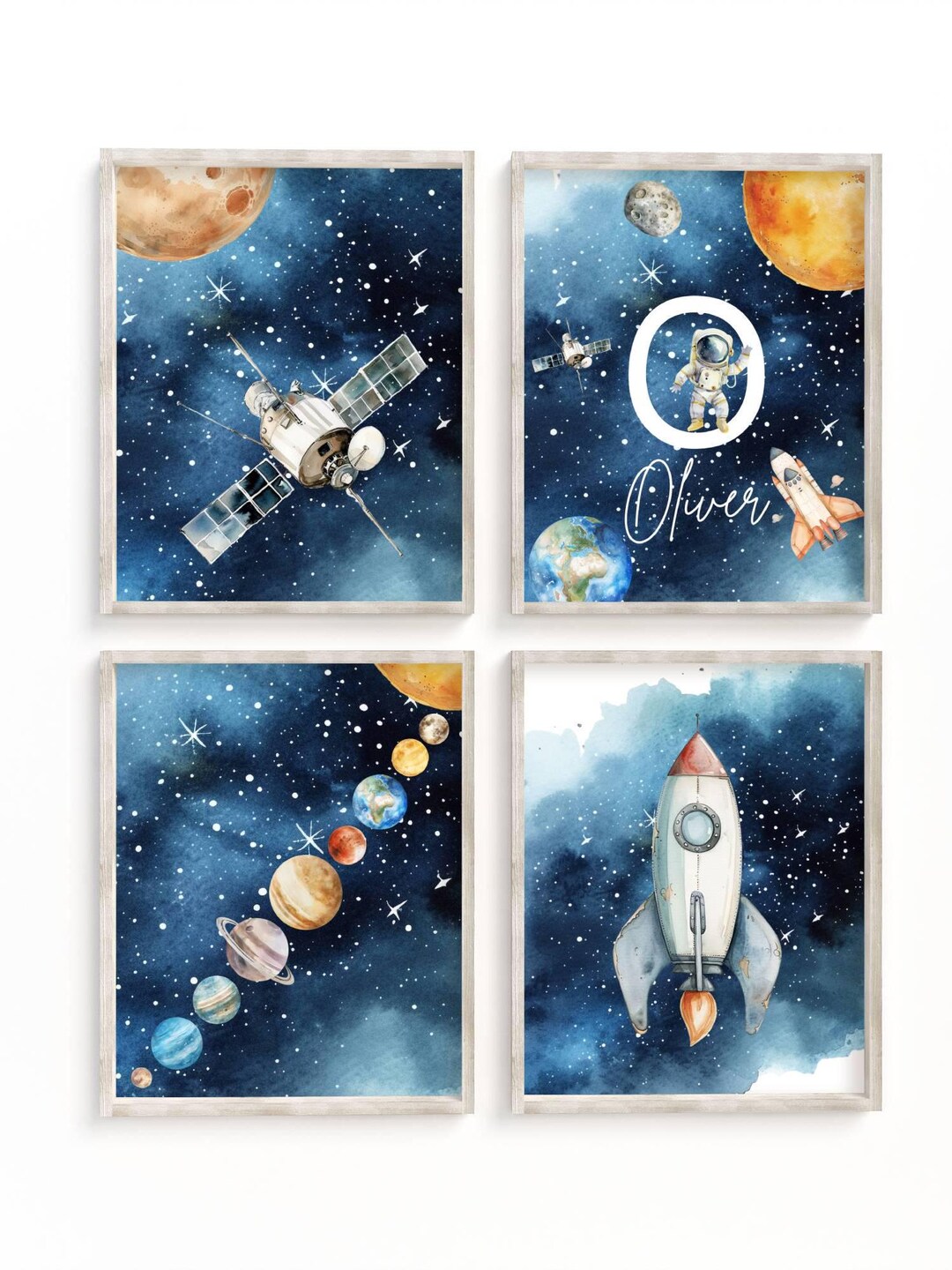 Personalized Space Wall Art - Watercolor Galaxy Prints - Set of 4 for ...