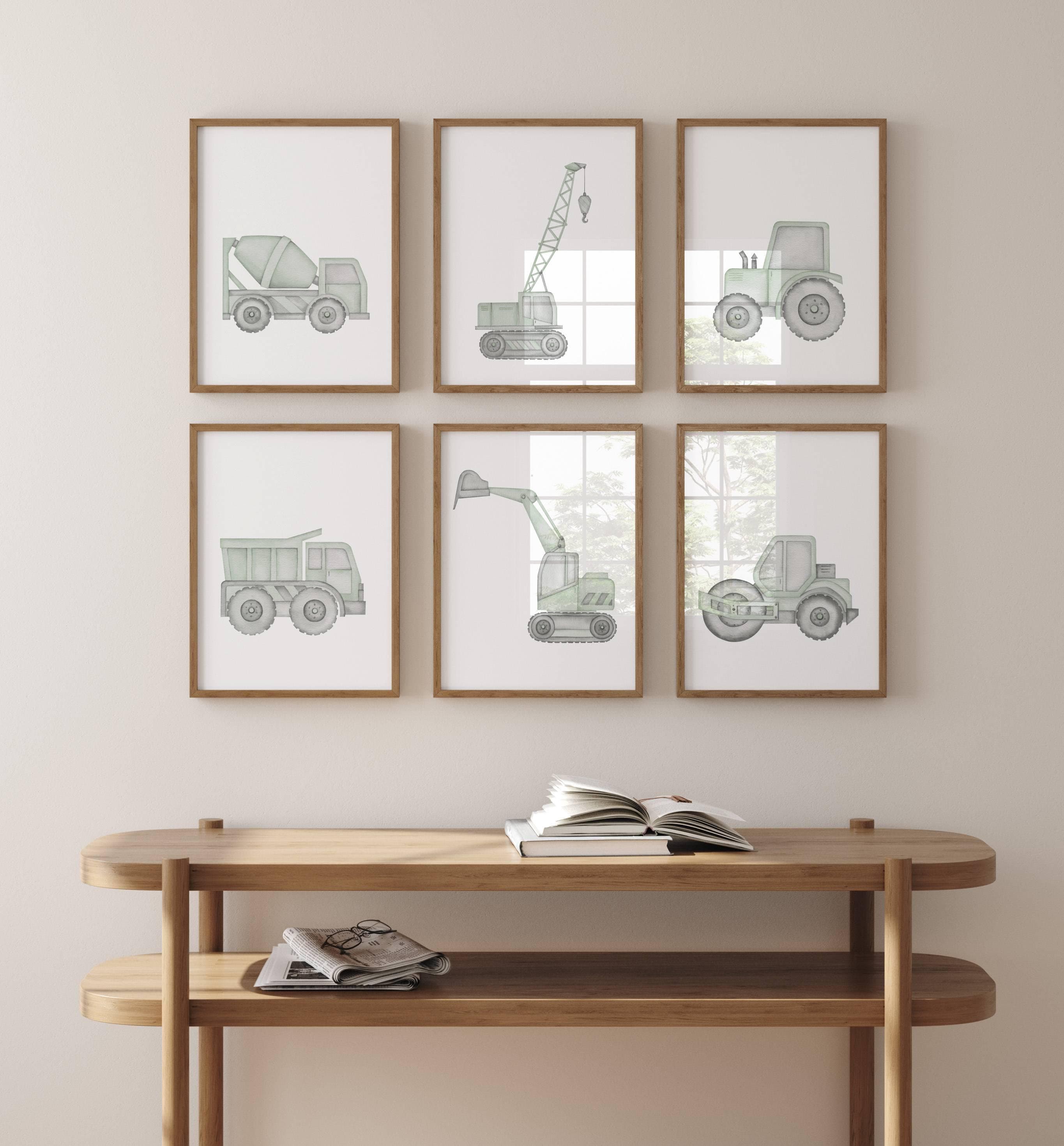 Green Construction Vehicle Print Set Boys Room Decor Transport Poster ...