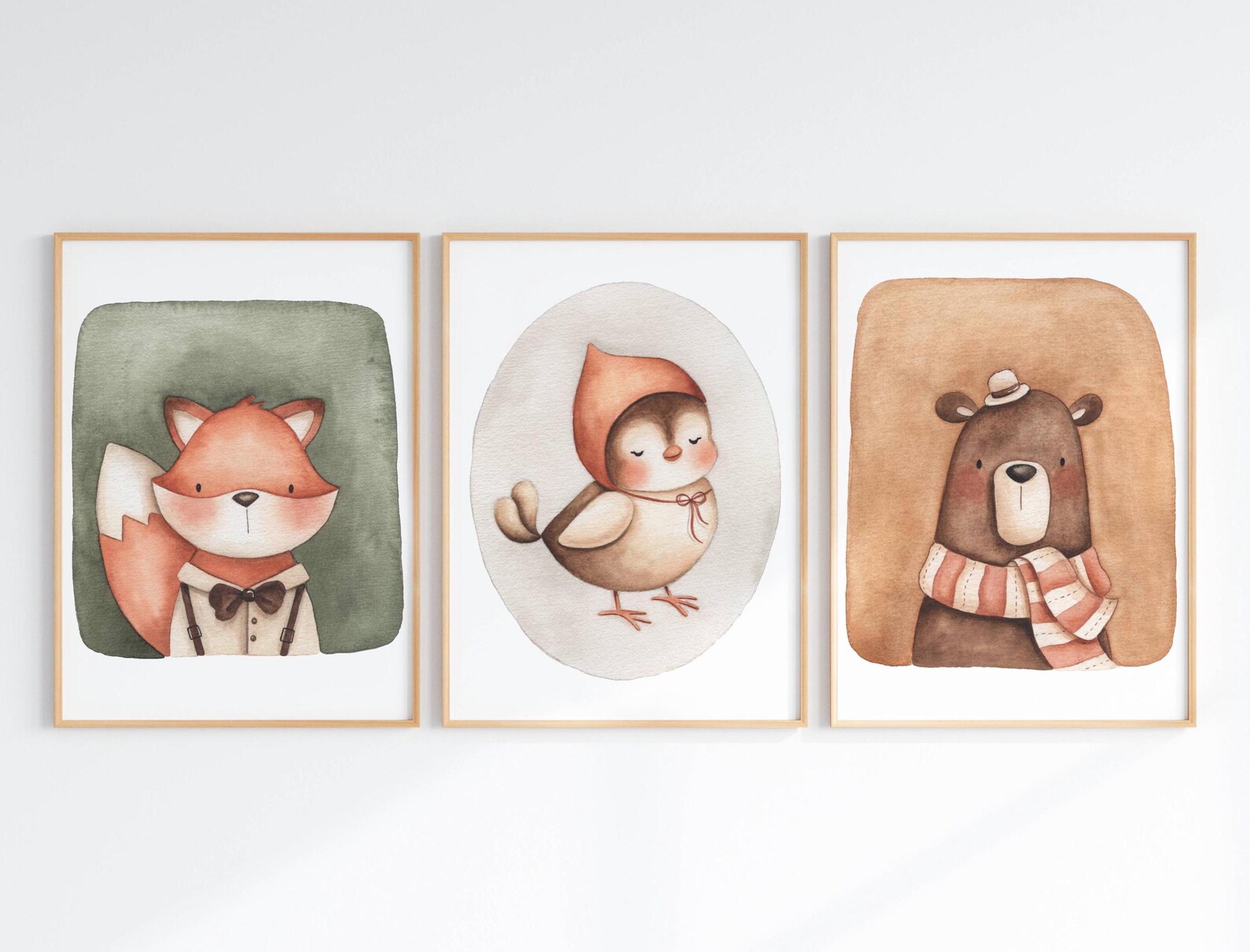 Watercolor Woodland Animal Portraits: Nursery Wall Art (set of 3 ...
