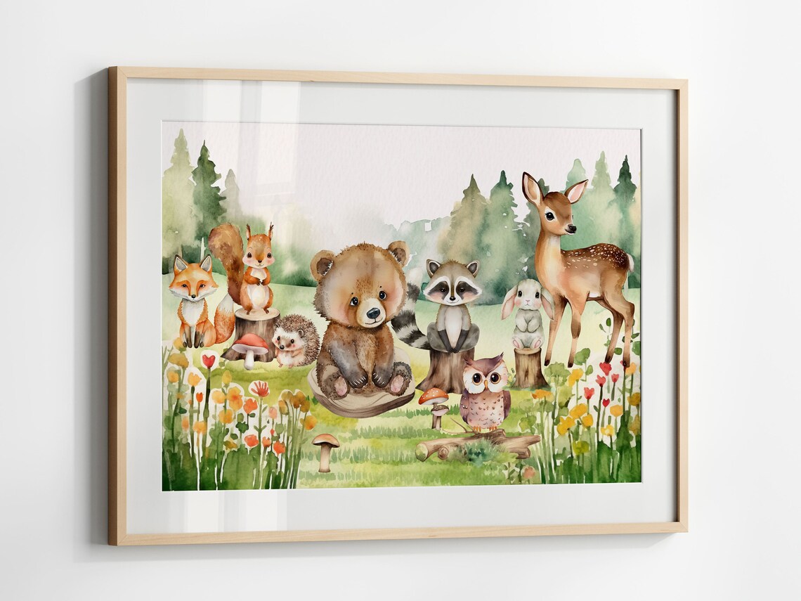 Woodland Animals Nursery Prints, Woodland Nursery Decor, Gender Neutral ...