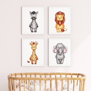 Safari Animal Watercolor Nursery Prints: 4-piece Jungle Set (digital ...