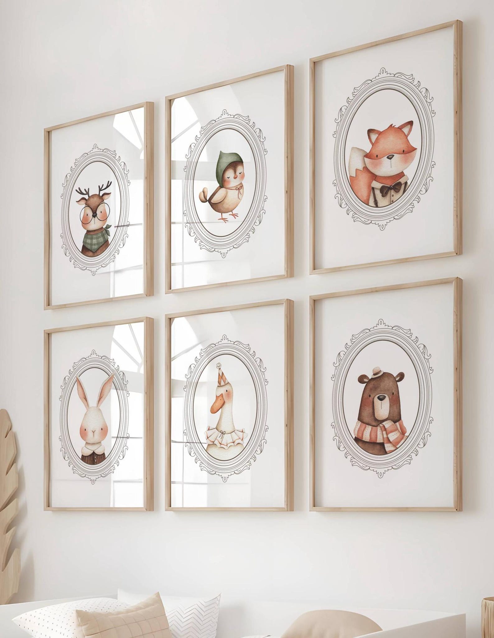 Vintage Woodland Animal Portraits – Set of 6, Watercolor Nursery Wall ...