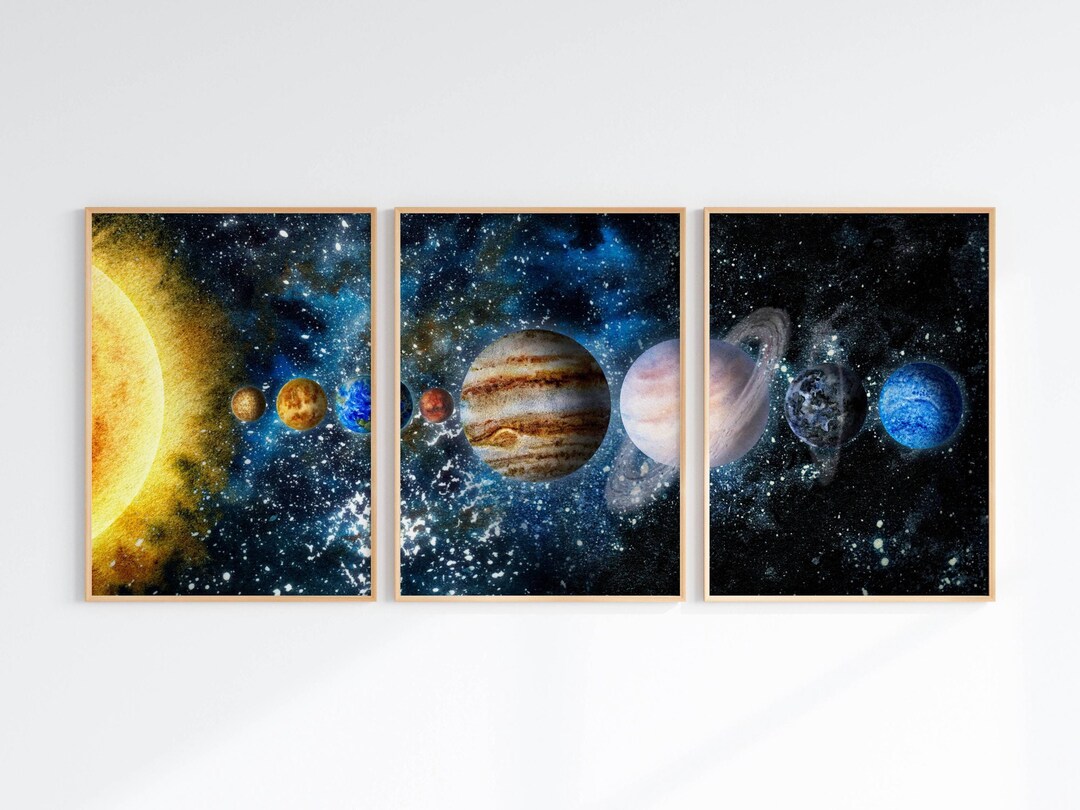 Solar System Wall Art Set of 3 | Outer Space Prints for Kids & Adults ...