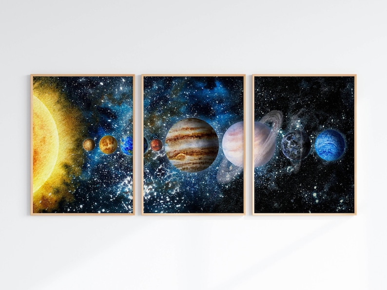 Solar System Wall Art Set of 3 | Outer Space Prints for Kids & Adults ...