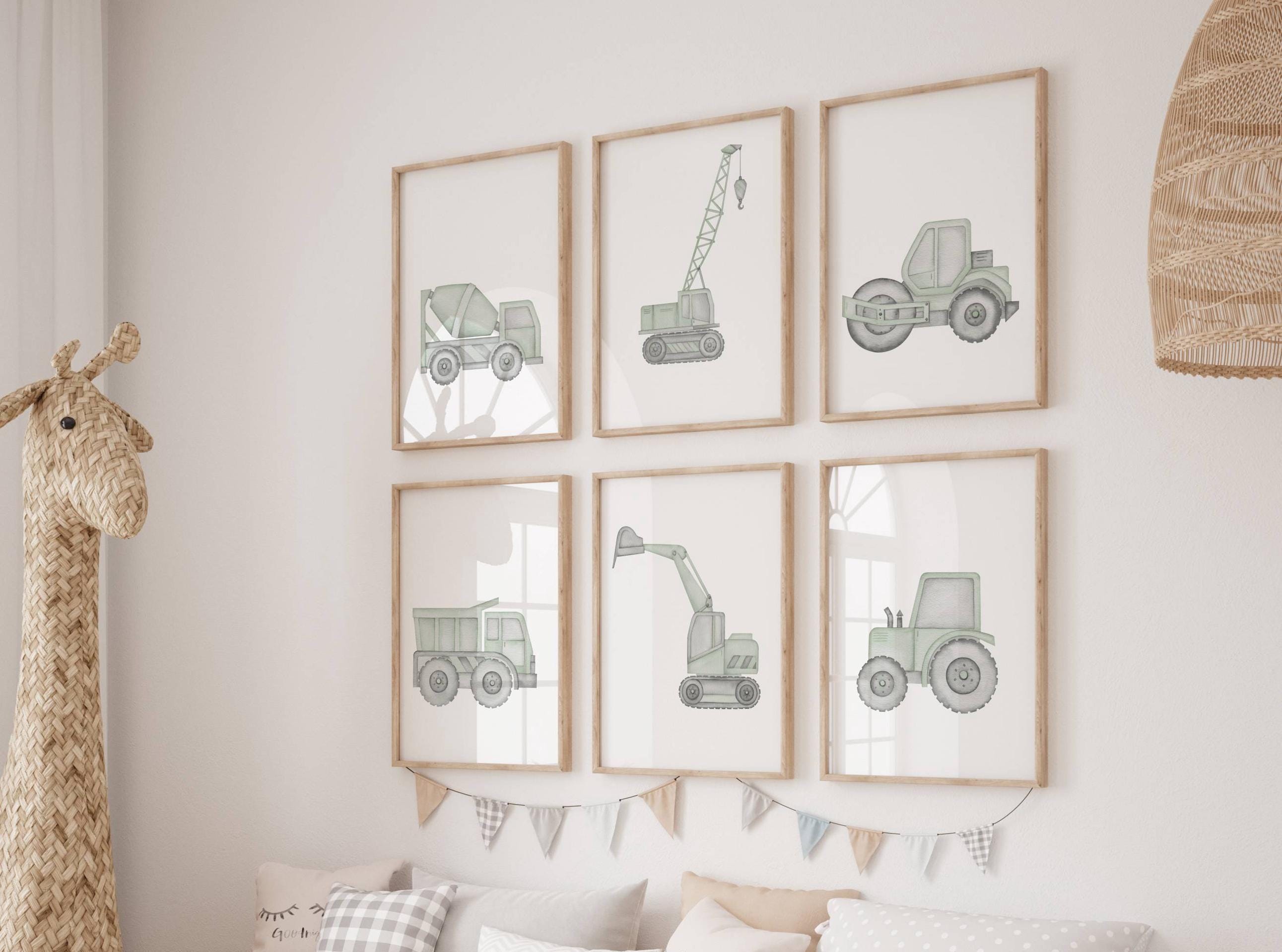 Green Construction Vehicle Print Set | Boys Room Decor | Transport ...