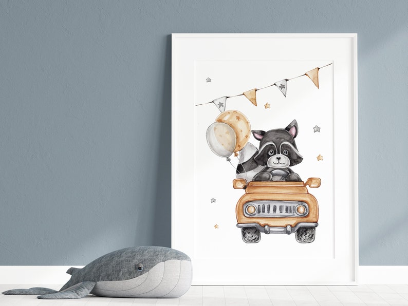 Watercolor Animals in Cars Nursery Prints, Set of 3 (digital Download ...
