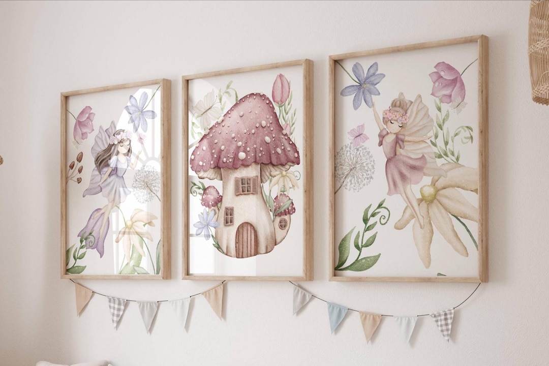Fairy Nursery Wall Art, Printable Fairy Wall Decor for Girl Room, Pink ...
