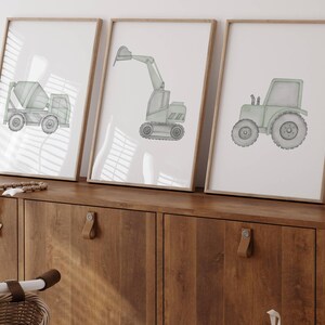 Green Construction Vehicle Print Set Boys Room Decor Transport Poster ...