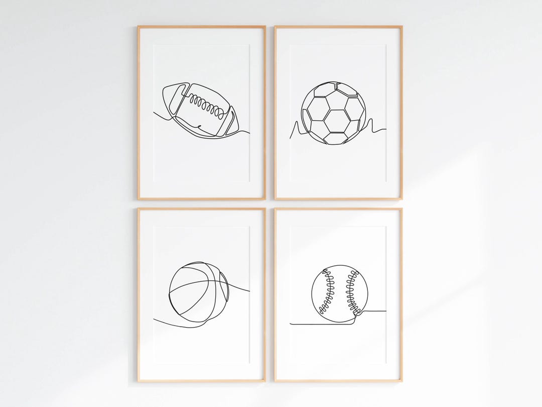 Sports Ball Line Art Prints - Minimalist Sports Ball Decor - Nursery ...