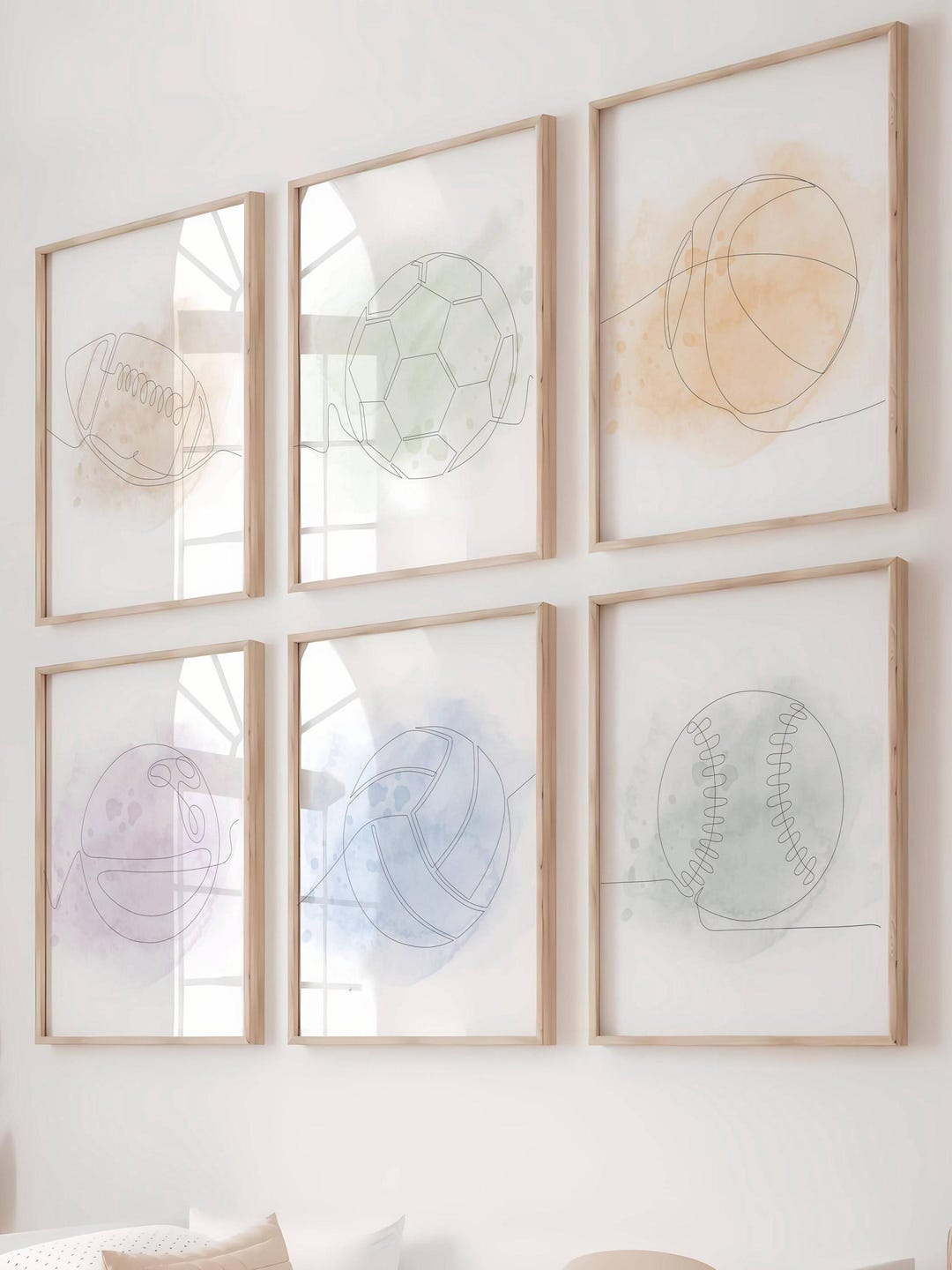 Sports Ball Line Art Prints - Minimalist Sports Ball Wall Art - Nursery ...