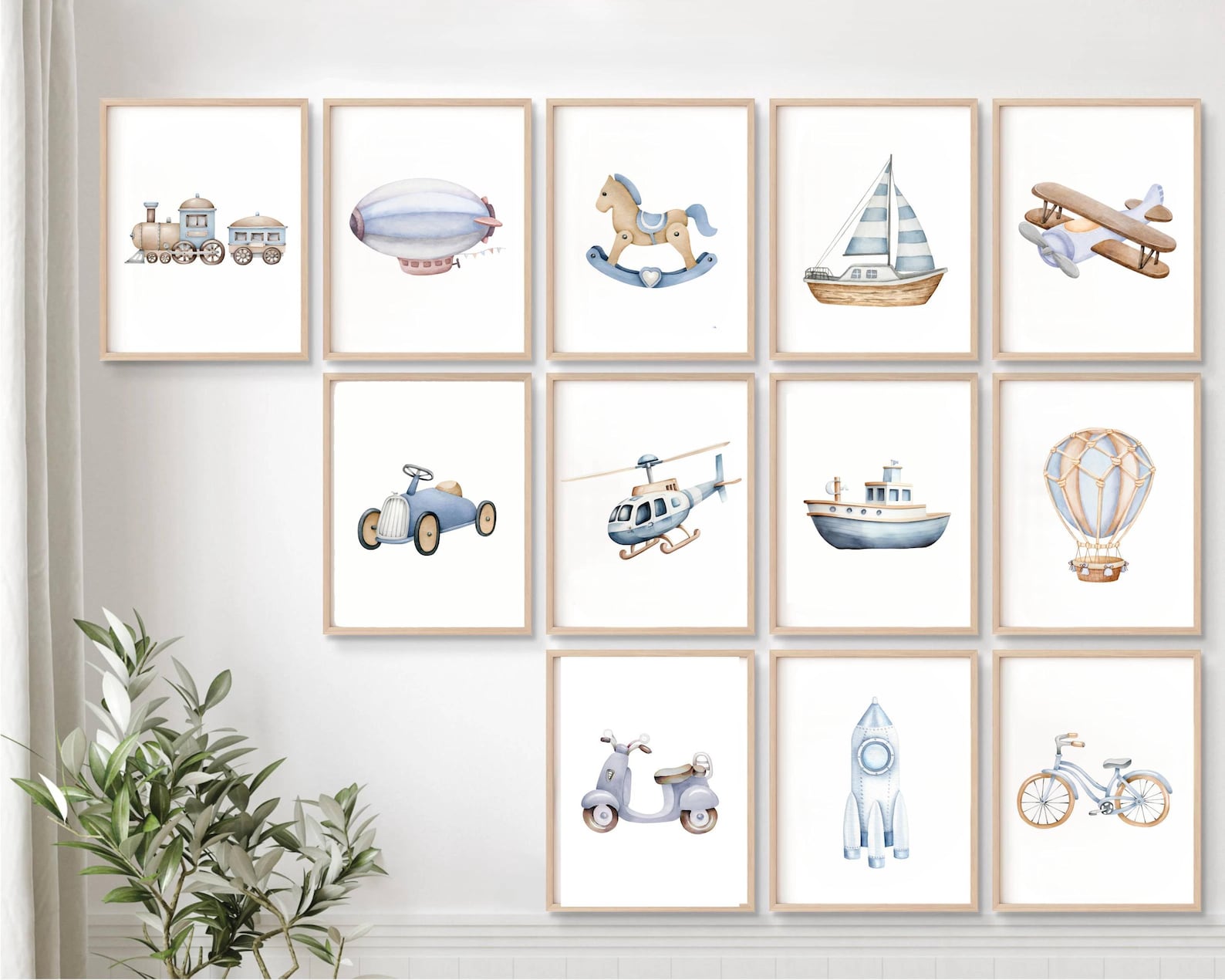 Watercolor Transport Nursery Prints: Vintage Vehicle Wall Art (set of ...
