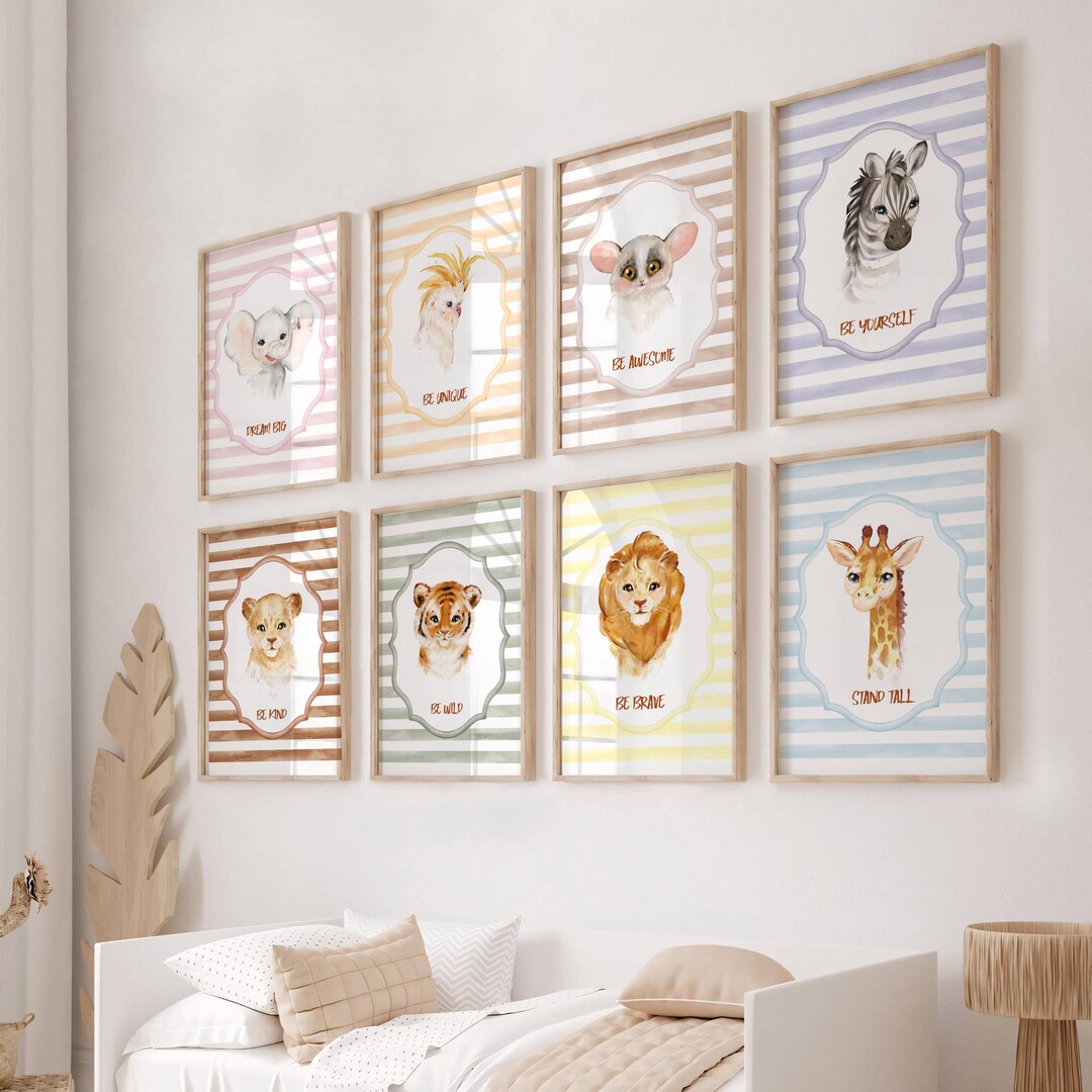 Boho Safari Animal Wall Art – Watercolor Nursery Prints With ...