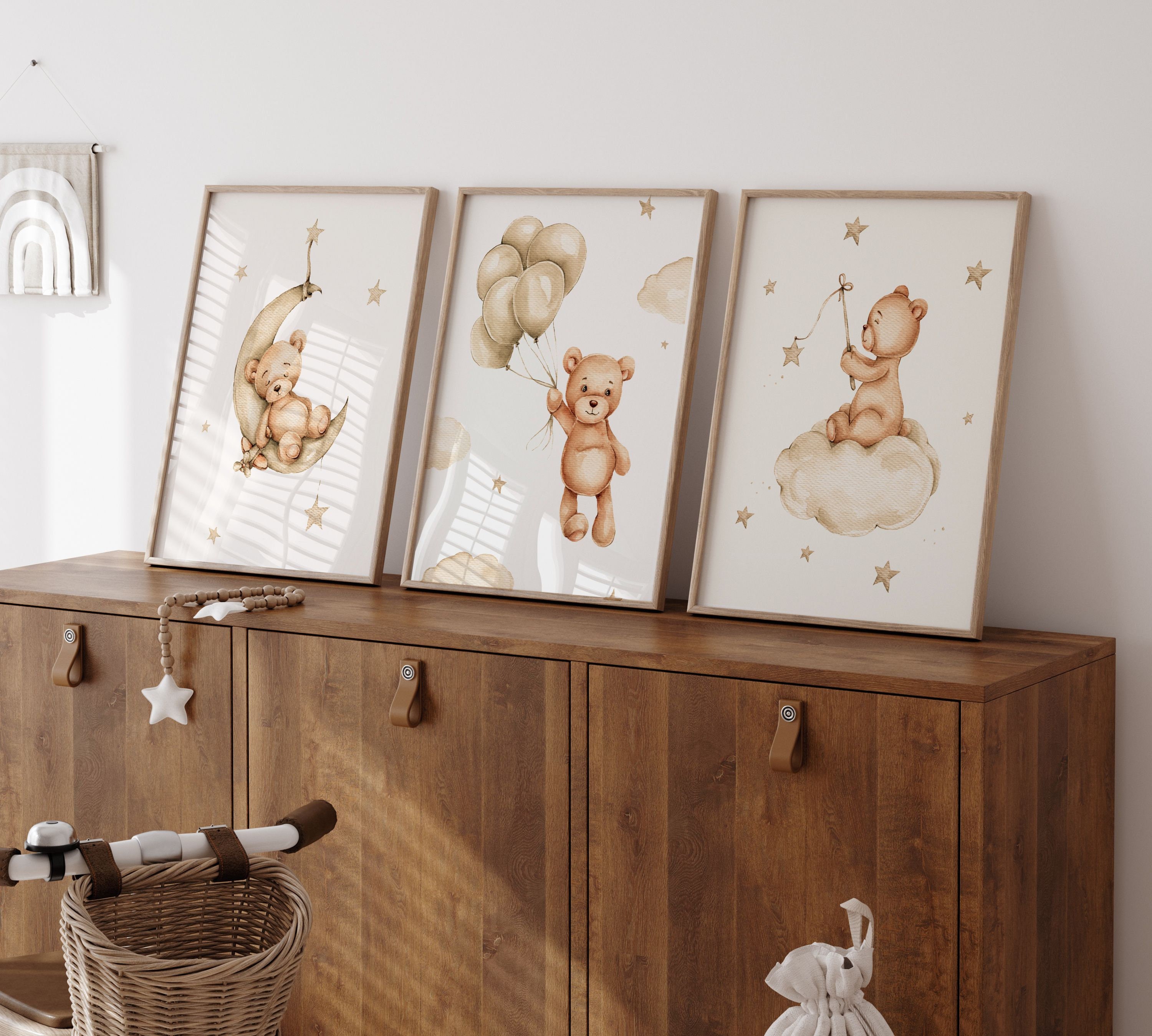Set of 3 Teddy Bear Print, Teddy Bear Nursery Decor, Nursery Wall Decor ...
