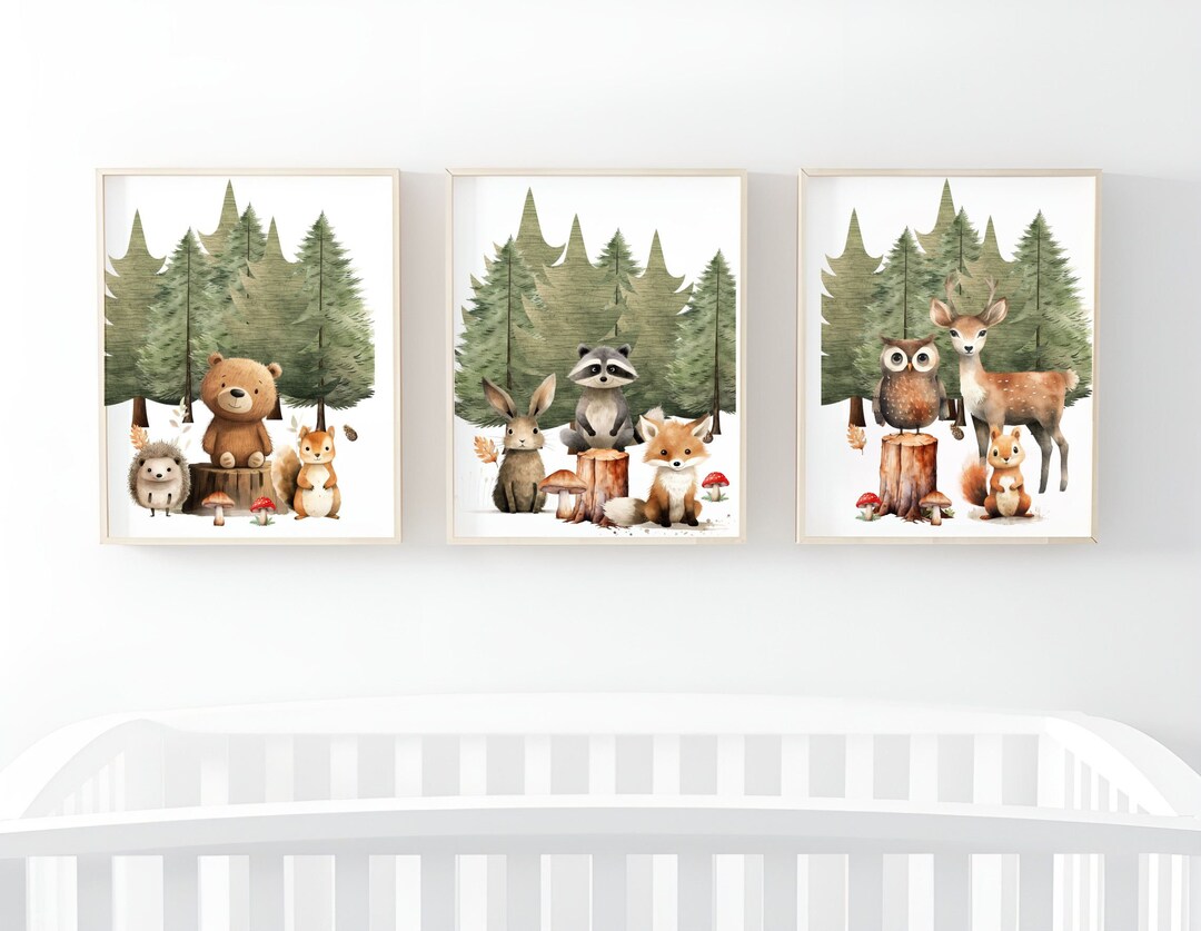 Woodland Animals Nursery Prints Set of 3, Woodland Nursery Decor ...