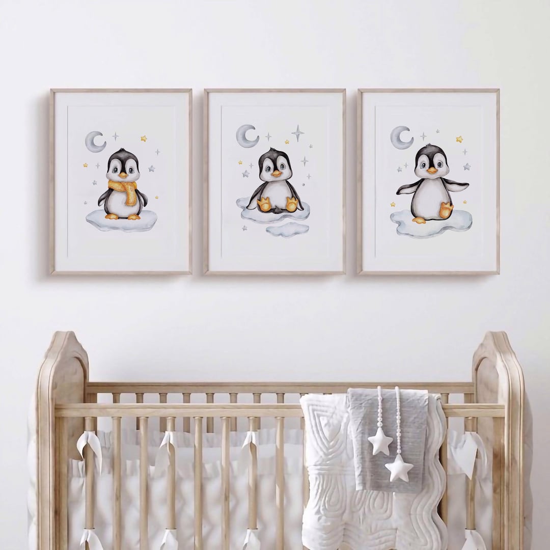 Cute Penguin Nursery Wall Art Set | Winter Baby Room Decor (set of 3 ...