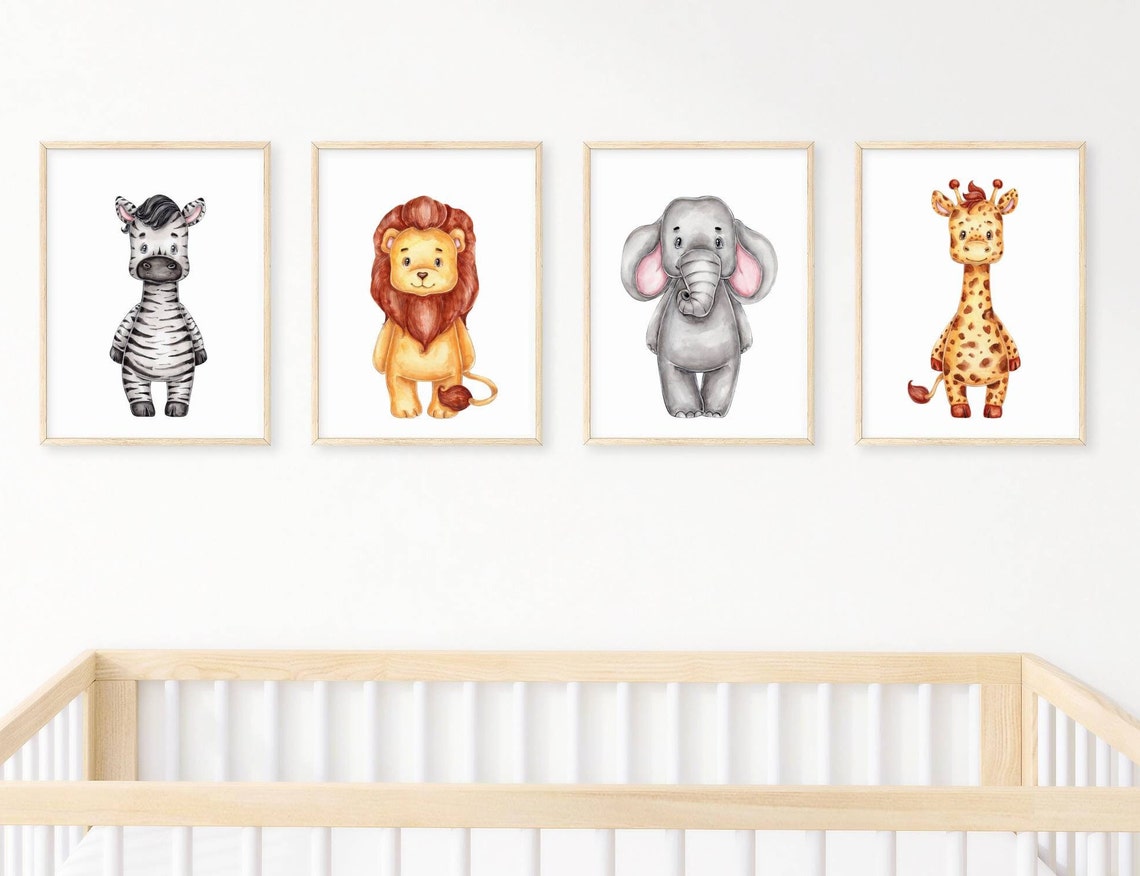 Safari Animal Watercolor Nursery Prints: 4-piece Jungle Set (digital ...