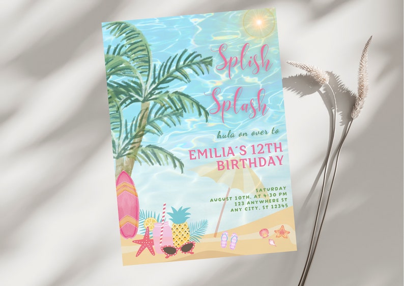 Summer Birthday Invitation Template, Summer Party, Pool Party Birthday ...