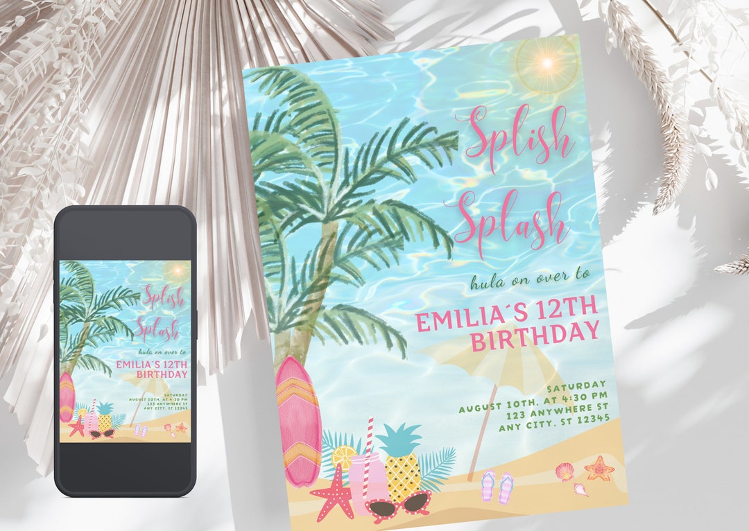 Summer Birthday Invitation Template, Summer Party, Pool Party Birthday ...