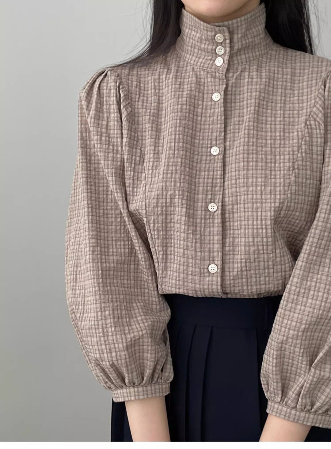 Short Front and Long Back Standing Neck Shirt - Etsy