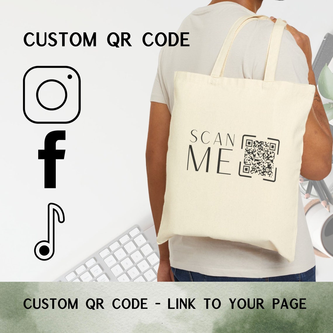 Custom QR Code Tote Bag, Interactive Social Media Promotion, Simplify ...