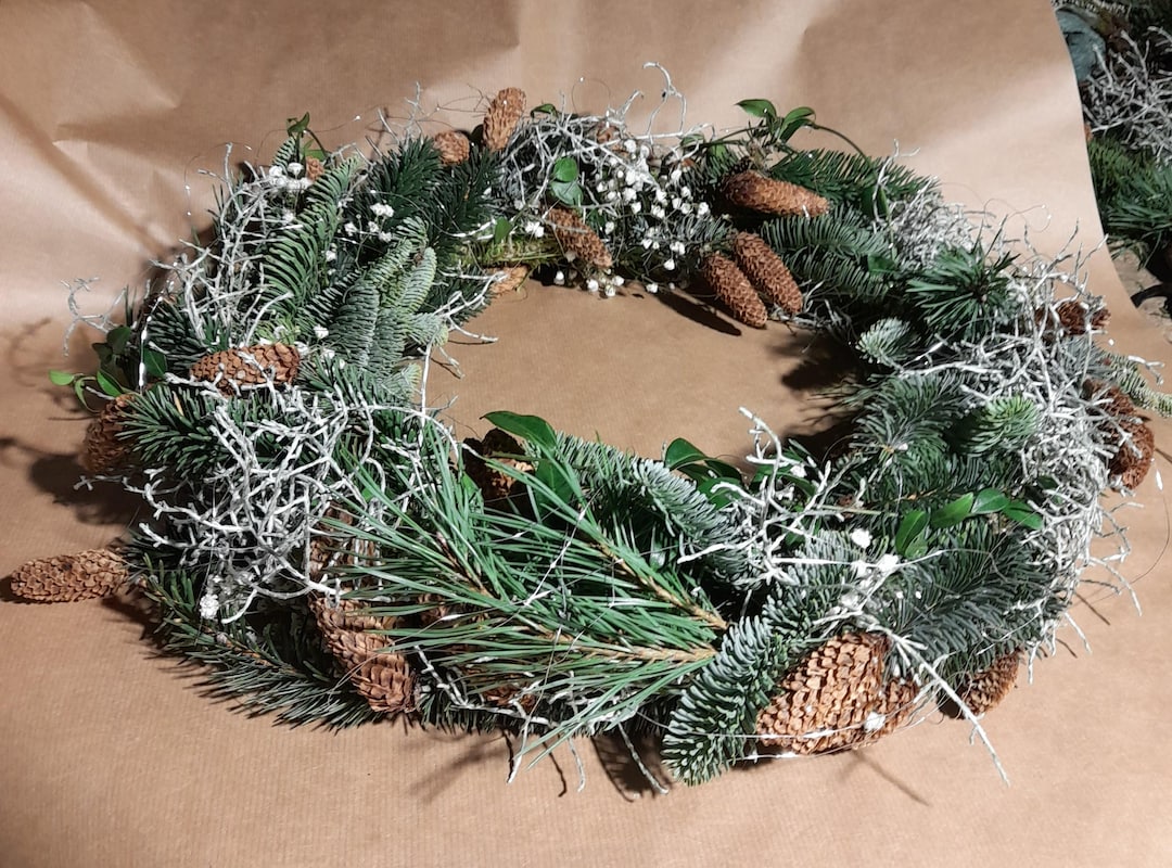 Wreath With Cones Nobilis Forest Green, Green White Grey, Natural ...