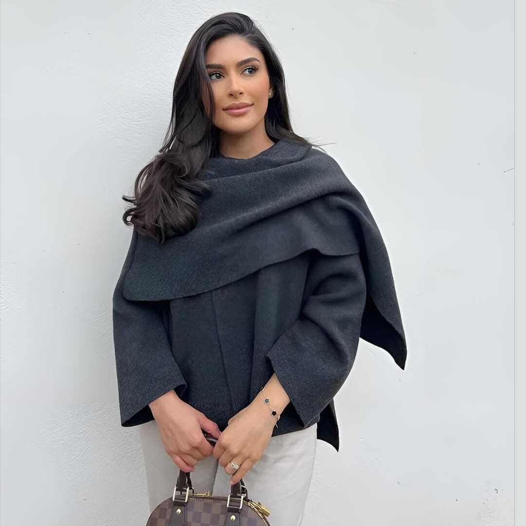 Female Scarf Coat Long Sleeve Knitted Asymmetric Jackets - Etsy