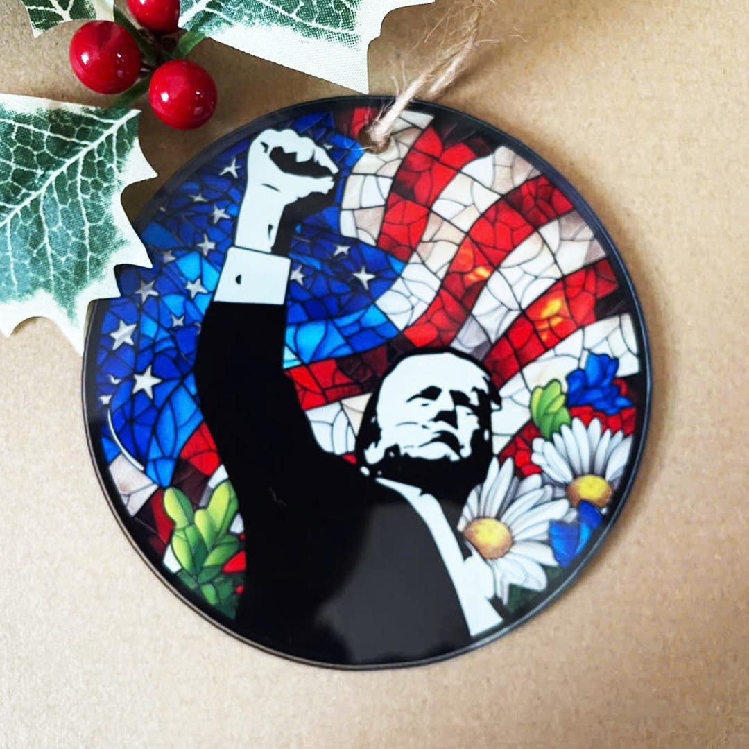Trump With Raised Fist Stained Glass Christmas Ornament, American Pride ...