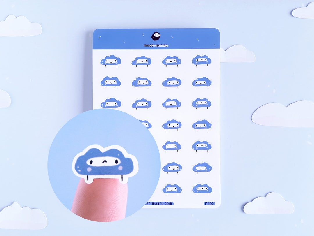 Mood Spirits Sticker Sheet, Blue Clouds Kisscut Stickers, Cute Emotions ...