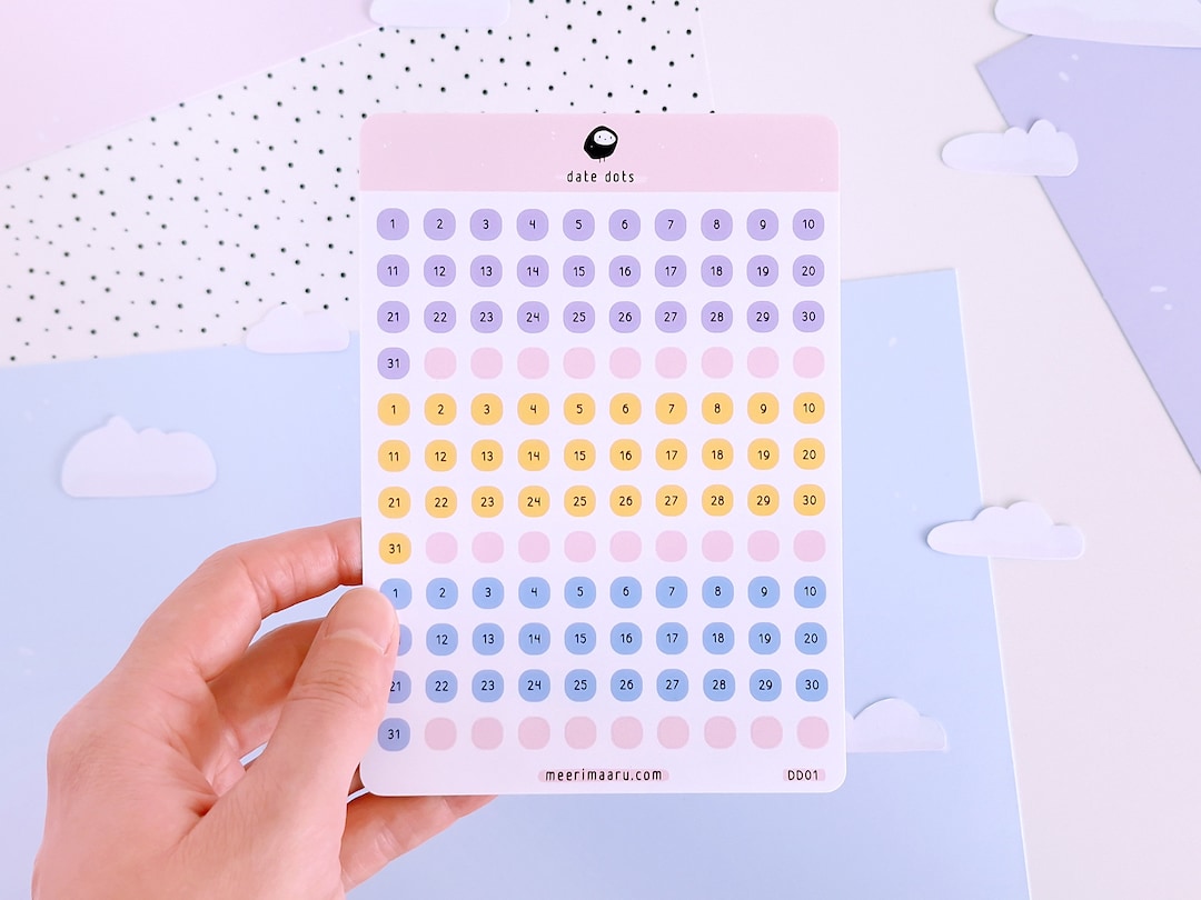 Rounded Square Date Dots Sticker Sheet, A6 Size Kiss-cut Planner ...
