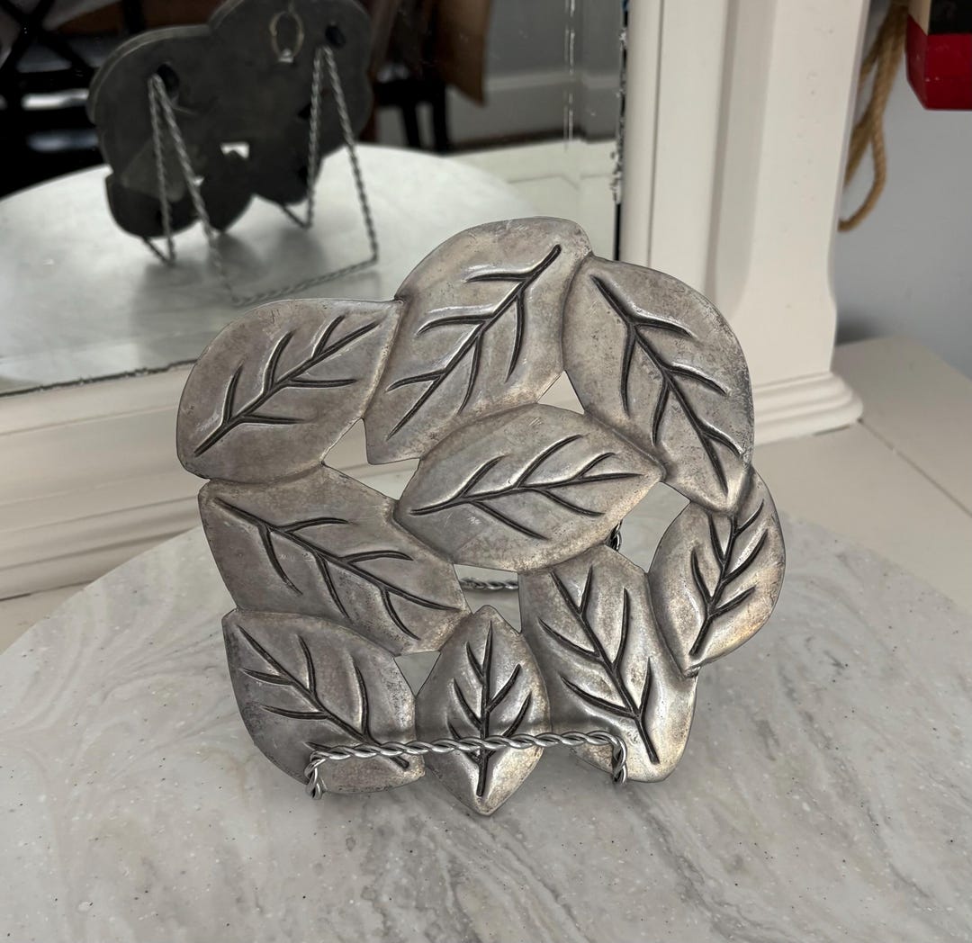 Vintage Pewter Trivet Copco Leaf Pattern, Silver Farmhouse Kitchen ...