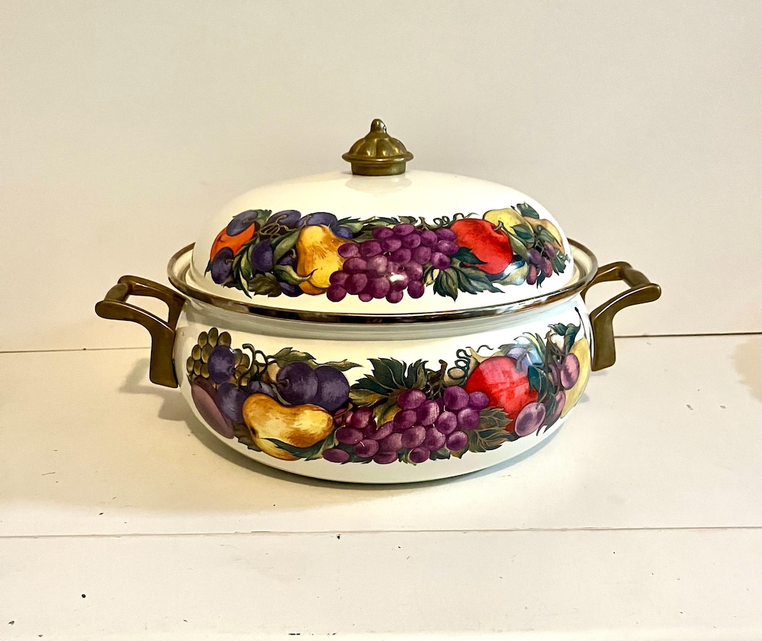 Vintage 1950s Enamel Dutch Oven Cornucopia Pattern by Tabletops ...