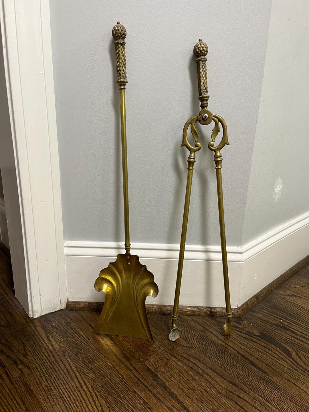Antique Brass Fireplace Hearth Tool Set Shovel and Tongs. Victorian ...
