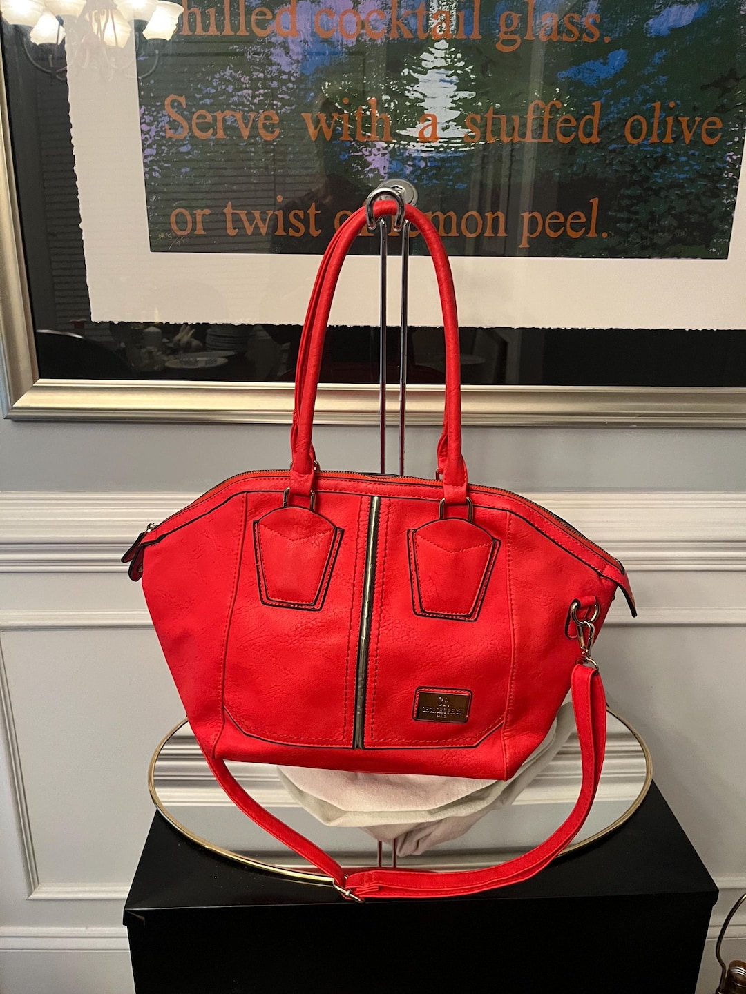 RARE! Large Coral Red Leather Satchel / Shoulder Bag / Crossbody ...