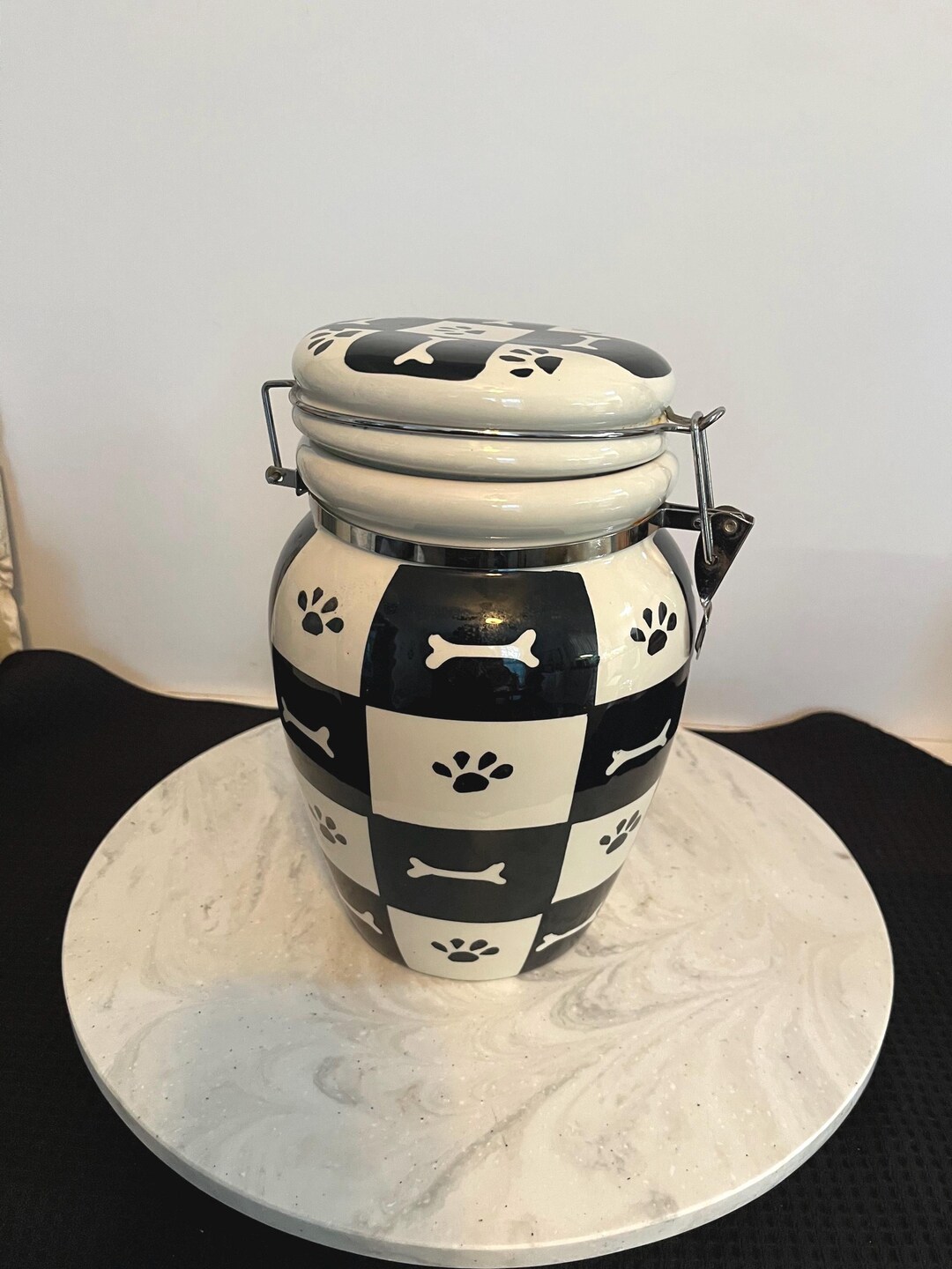 Large Ceramic Dog Treats Jar, Ceramic Black and White. Dog Bisquit ...