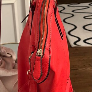 RARE! Large Coral Red Leather Satchel / Shoulder Bag / Crossbody ...