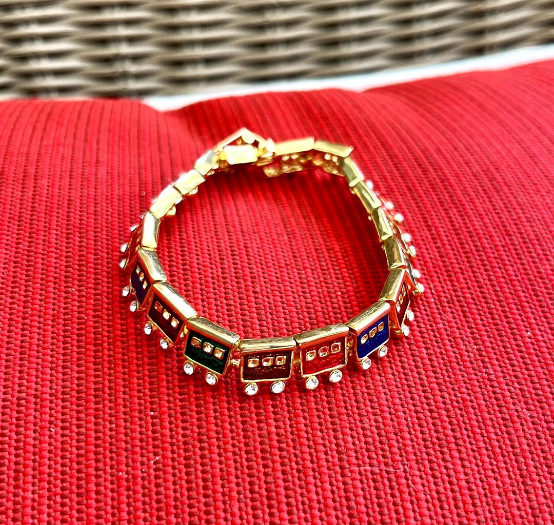 Vintage Locomotive Train Bracelet Multi-color Enameled Rhinestone ...