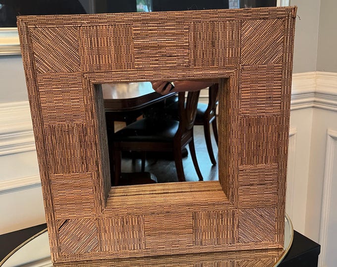 RARE! Vintage Large Woven Bamboo Shadow Box Mirror. Handmade Bamboo ...
